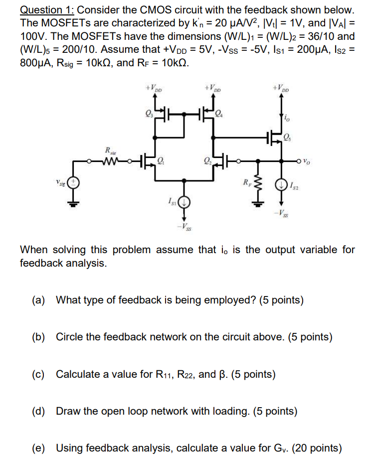 Solved Question 1: Consider the CMOS circuit with the | Chegg.com