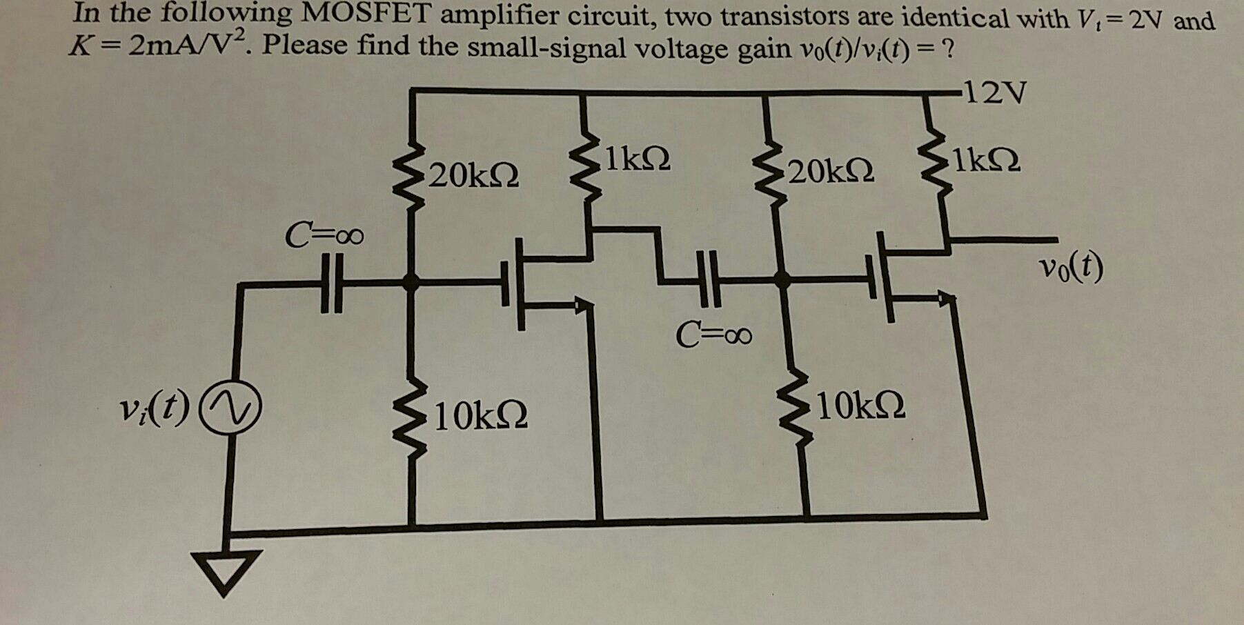 Solved following In the K= 2mA/V2. Please find the | Chegg.com