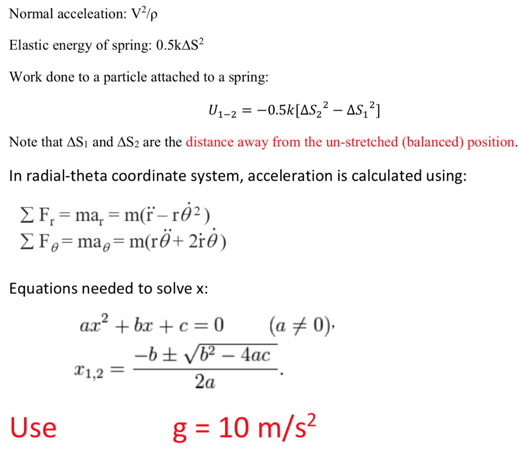 Solved Normal acceleation: V-/o Elastic energy of spring: | Chegg.com