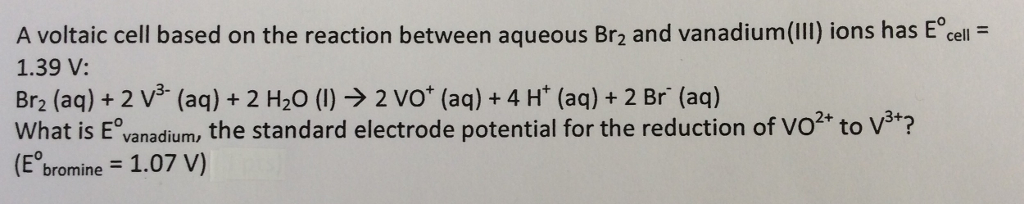 Solved A voltaic cell based on the reaction between aqueous | Chegg.com