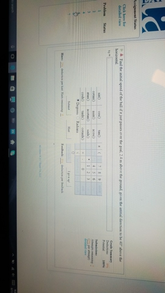 Solved Find the initial speed of the ball if it just passes | Chegg.com