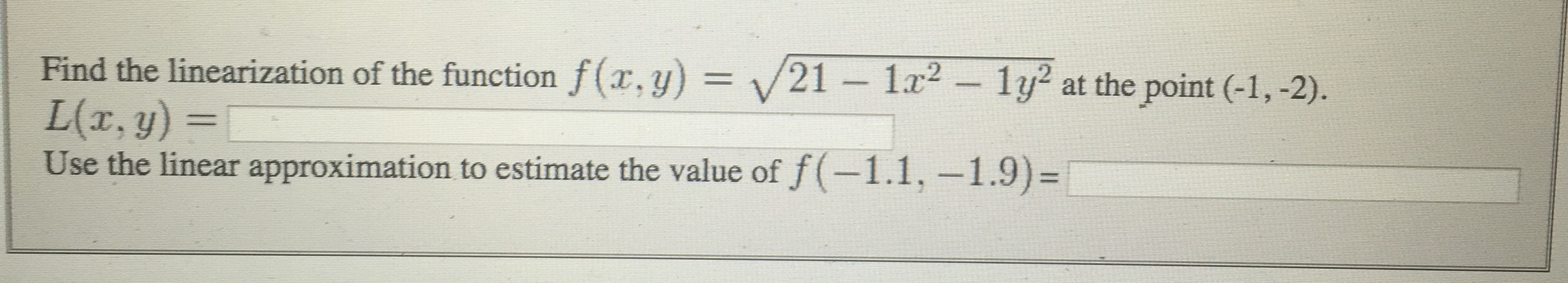 Solved Find The Linearization Of The Function F X Y