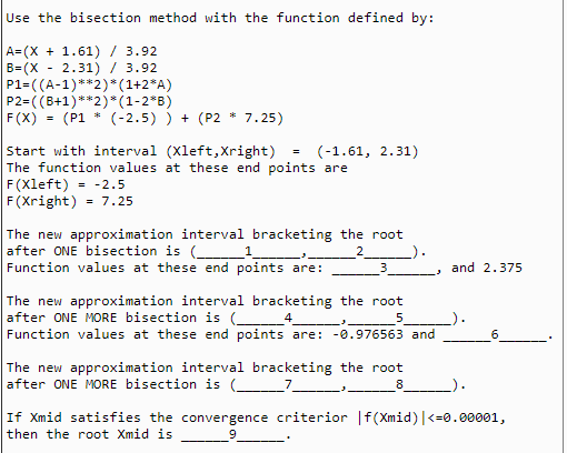 Solved Use The Bisection Method With The Function Defined 1881