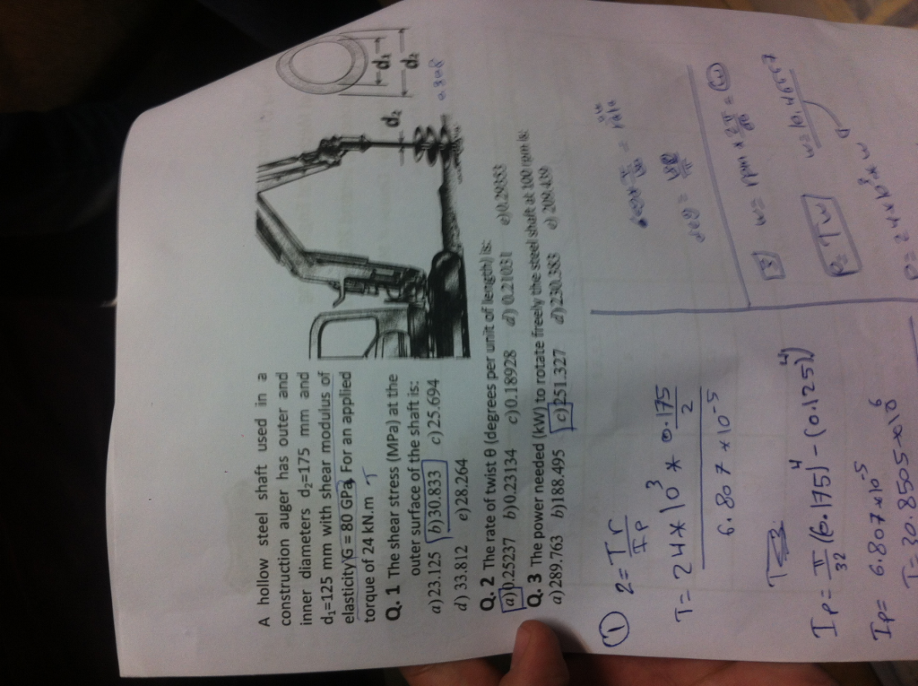 Solved A hollow steel shaft used in a construction auger has | Chegg.com