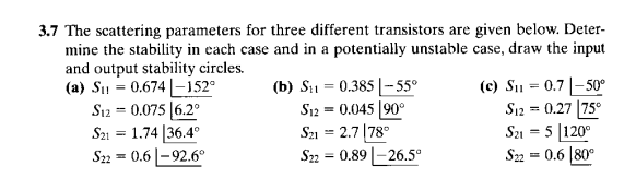 Solved The scattering parameters for three different | Chegg.com