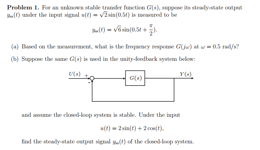Solved Problem 1. For an unknown stable transfer function | Chegg.com