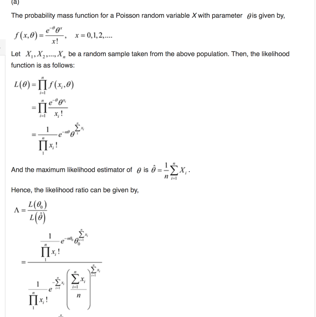 Solved (a) The probability mass function for a Poisson | Chegg.com