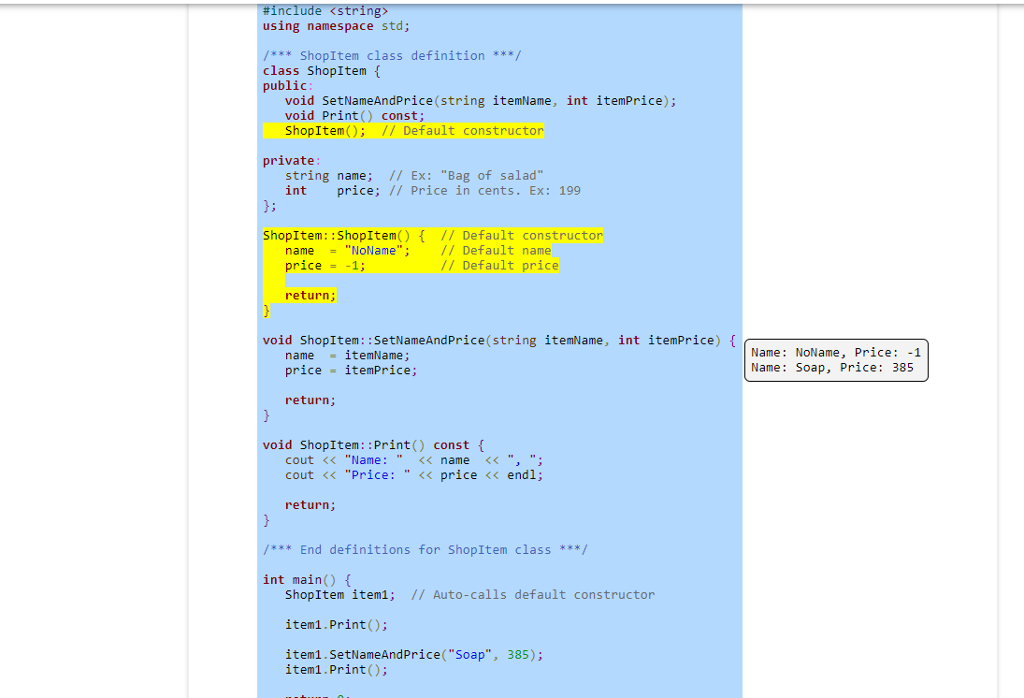 Solved nclude using namespace std; ShopItem class | Chegg.com