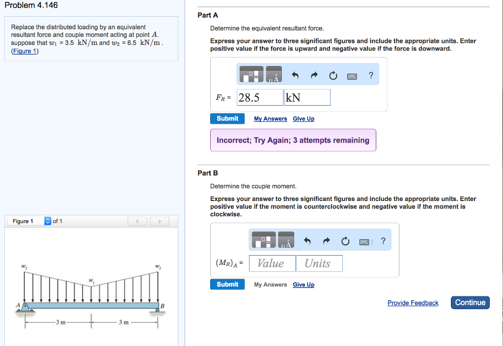 Solved Problem 4.146 Part A Replace the distributed loading | Chegg.com
