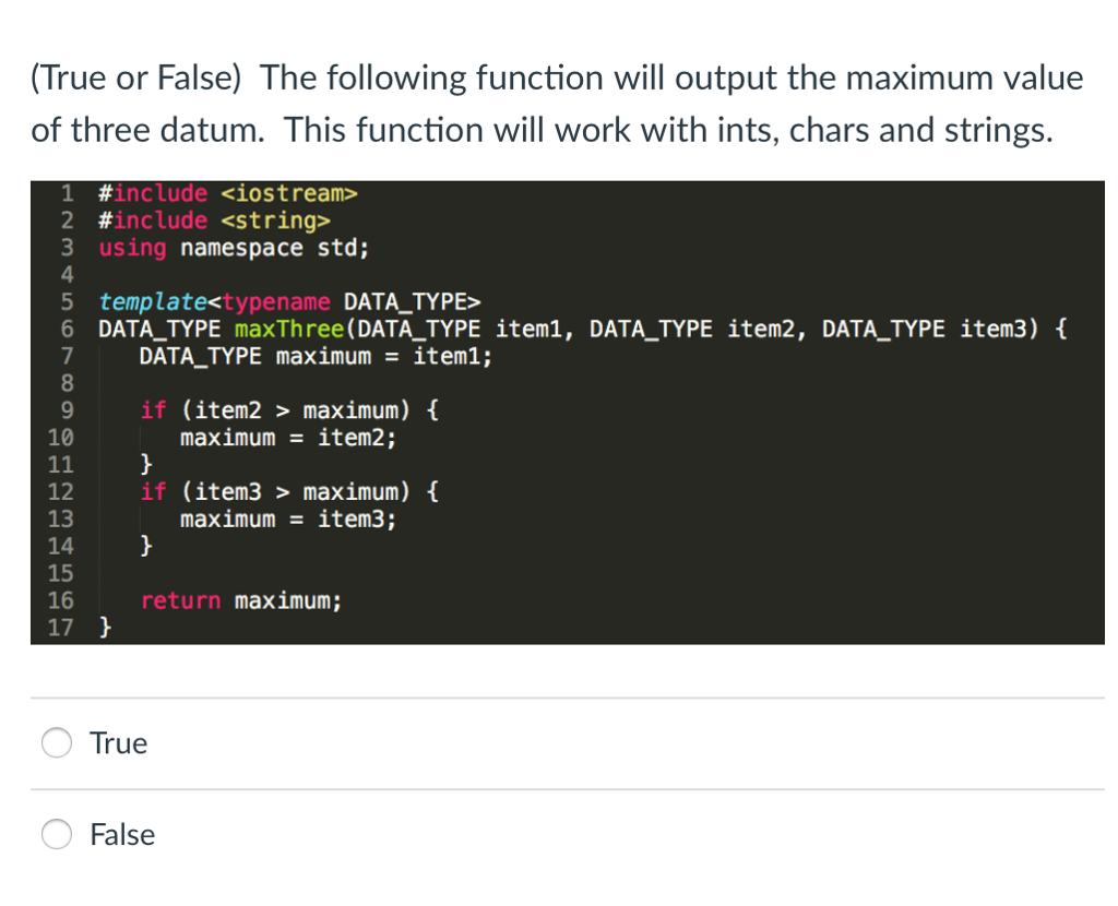 Solved True or False) The following program will print the | Chegg.com