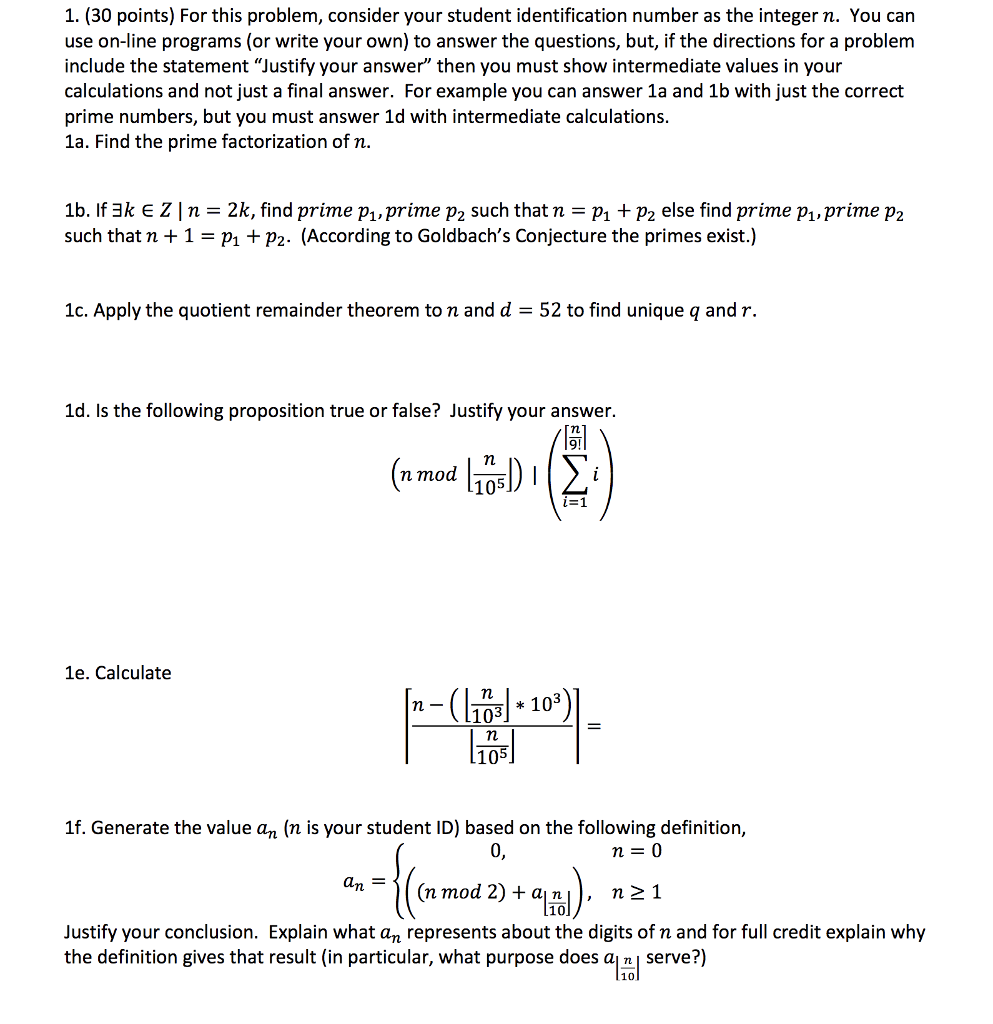 1. (30 points) For this problem, consider your | Chegg.com