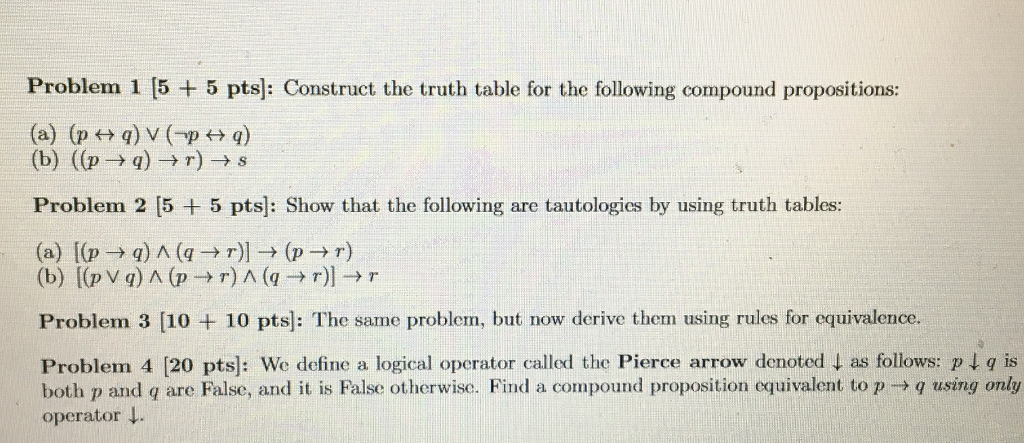 Solved Problem 1 5 5 Pts] Construct The Truth Table For The