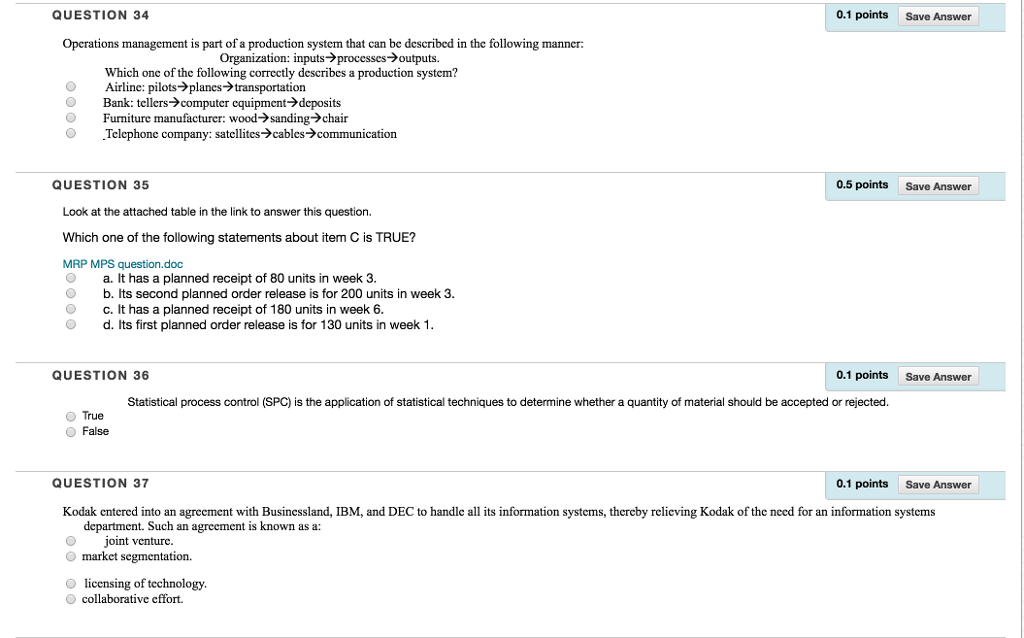 Solved Operations management is part of a production system | Chegg.com