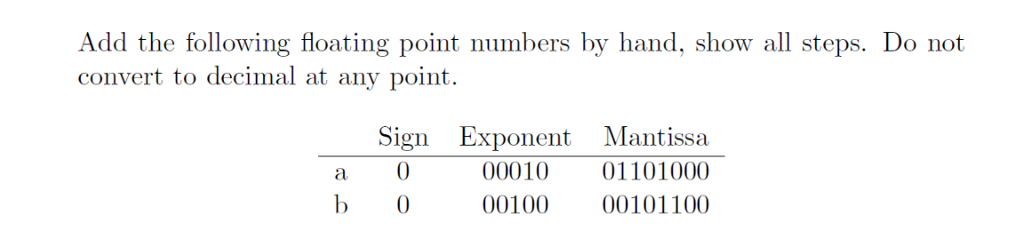 Solved Add the following floating point numbers by hand, | Chegg.com