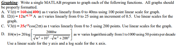 Solved Write a single MATLAB program to graph each of the | Chegg.com