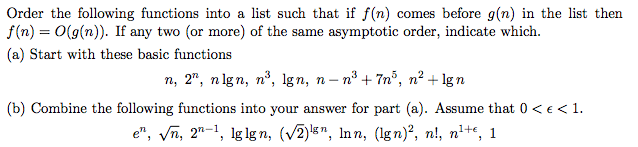 Solved Order the following functions into a list such that | Chegg.com