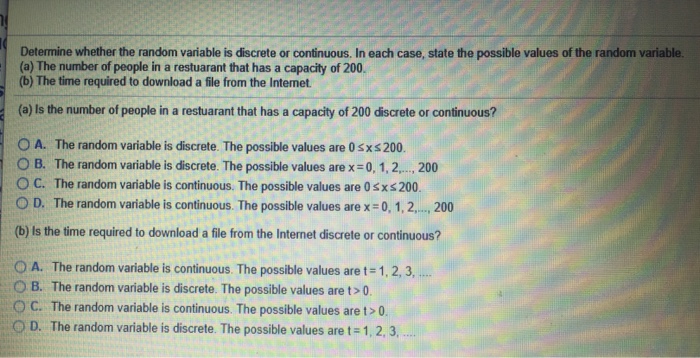 Solved Determine Whether The Random Variable Is Discrete Or