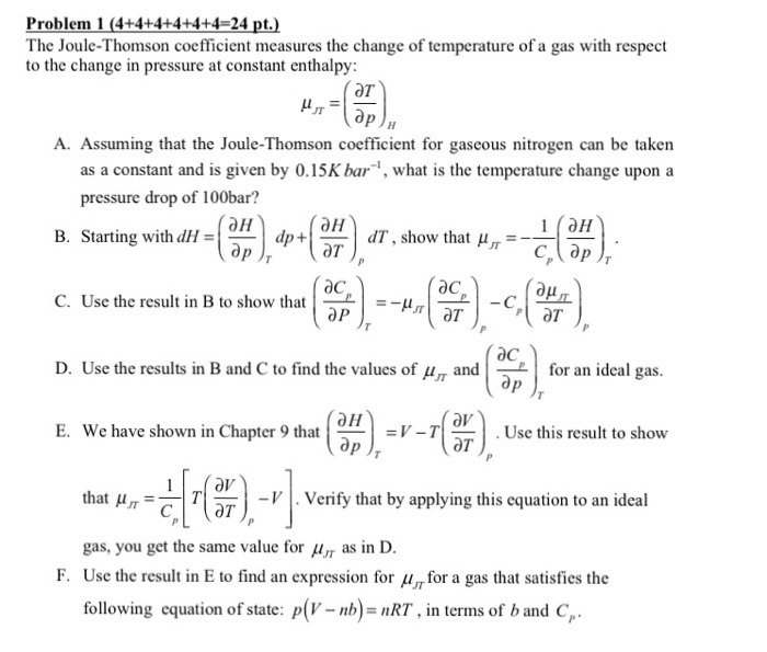 Solved The Joule-Thomson coefficient measures the change of | Chegg.com