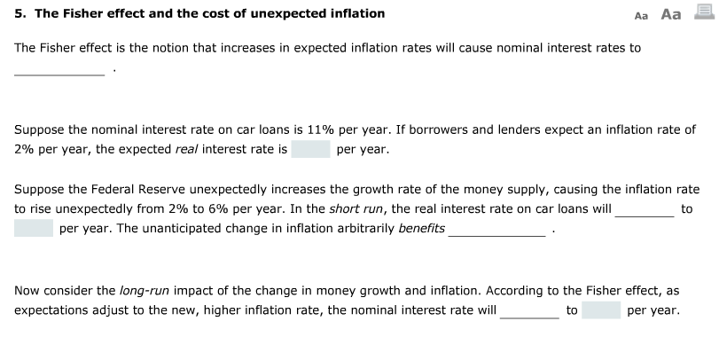 Solved The Fisher effect and the cost of unexpected | Chegg.com