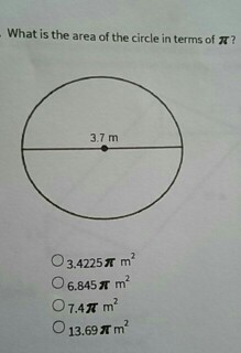 Solved what is the area of the circle in terms of Pi. | Chegg.com