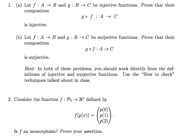 1. (a) Let f : A right arrow B and g : B right arrow | Chegg.com