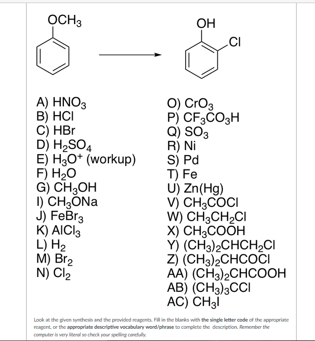OCH OH CI A) HNO O) Cro3 B) HCl P) CF3CO3H C) HBr Q) | Chegg.com