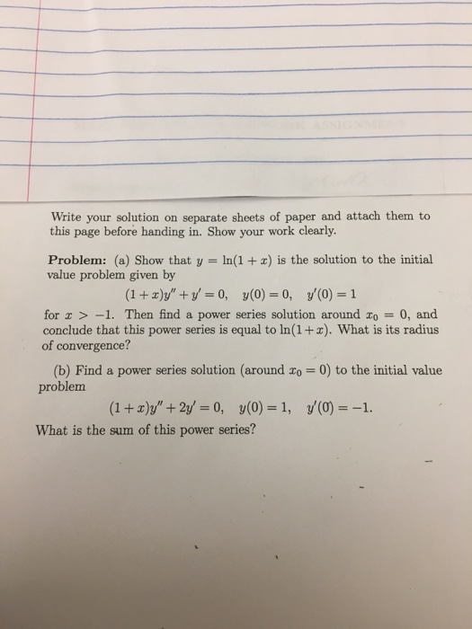 Solved Write your solution on separate sheets of paper and | Chegg.com