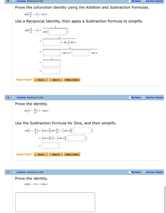Solved Prove the cofunction identity using the Addition and | Chegg.com