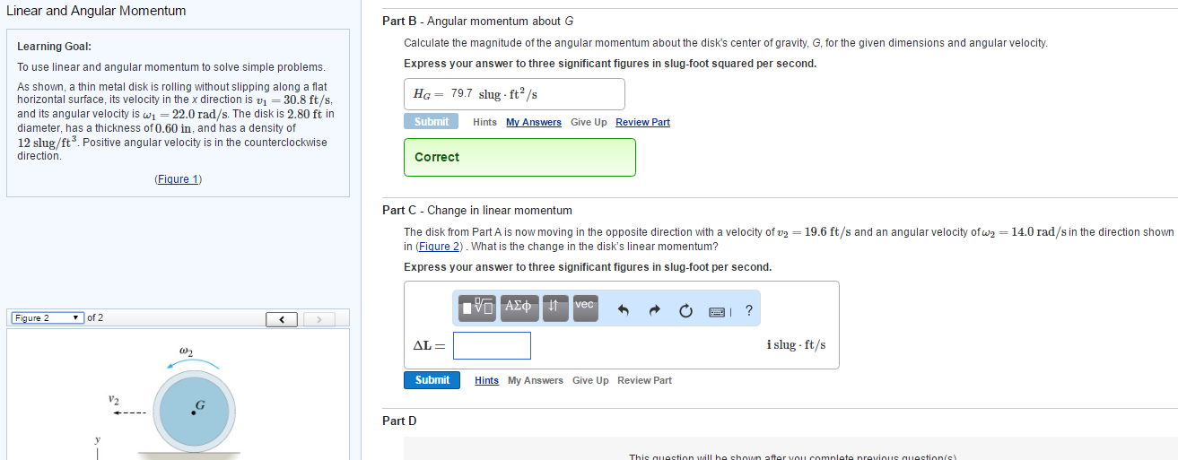 Solved PART B The disk from Part A is now moving in the | Chegg.com