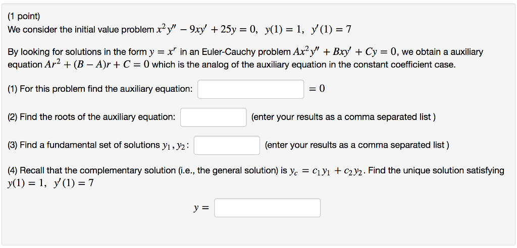 Solved (1 point) We consider the initial value problem x2y' | Chegg.com