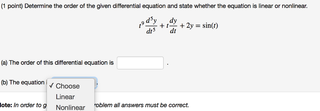 Solved (1 point) Determine the order of the given | Chegg.com