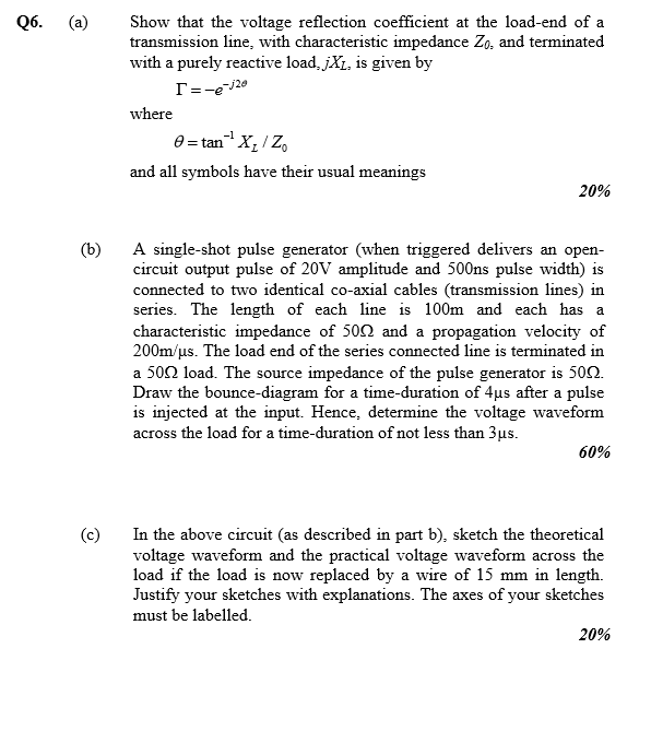 (a) Show that the voltage reflection coefficient at | Chegg.com