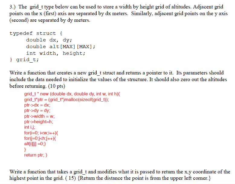 Solved 3.) The grid_t type below can be used to store a | Chegg.com