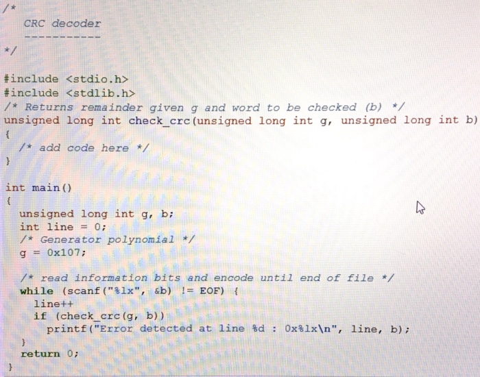 CRC decoder #include | Chegg.com