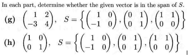 Solved In each part, determine whether the given vector is | Chegg.com