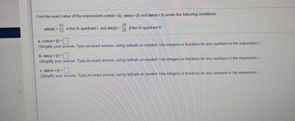 Solved Find the exact value of the expressions cos(a + p), | Chegg.com