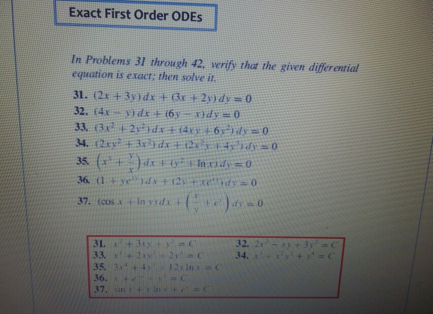 Solved Exact First Order ODEs In Problems 31 through 42, | Chegg.com