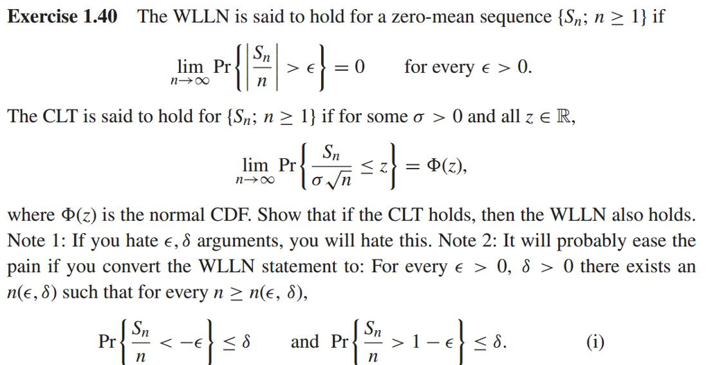 Solved Exercise 1.40 The WLLN is said to hold for a | Chegg.com