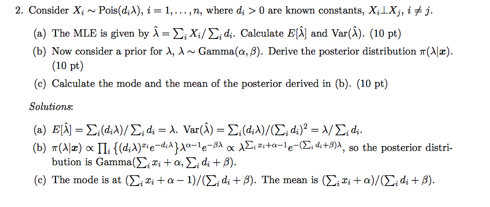 Solved Consider where di > 0 are known constants, The MLE | Chegg.com
