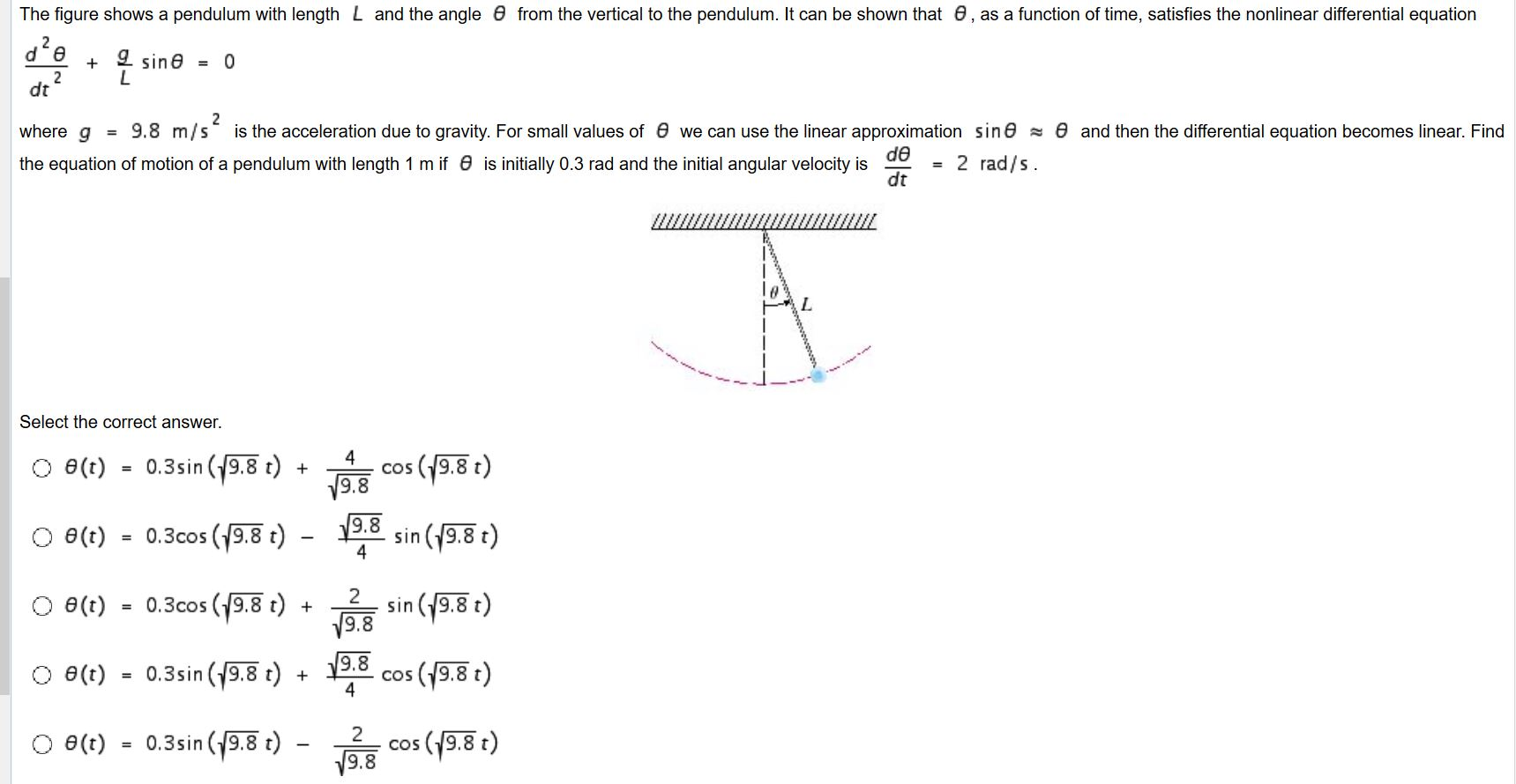 Solved The figure shows a pendulum with length L and the | Chegg.com
