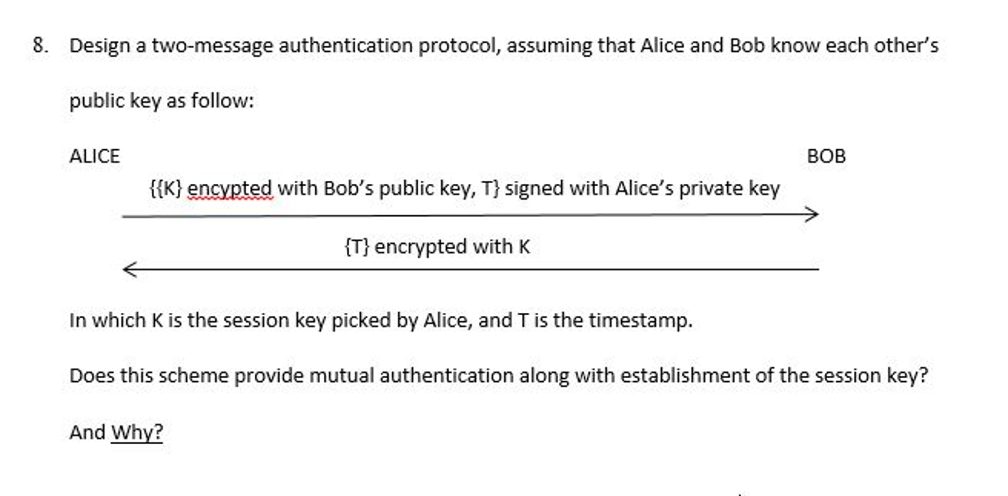 Design a two-message authentication protocol, | Chegg.com