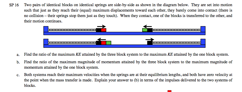 Solved Two pairs of identical blocks on identical springs | Chegg.com