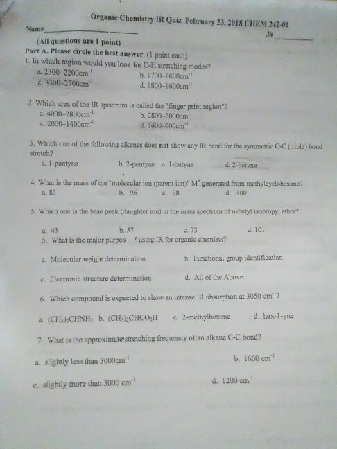 Solved Organic Chemistry IR Quiz February 23, 2018 CHEM | Chegg.com