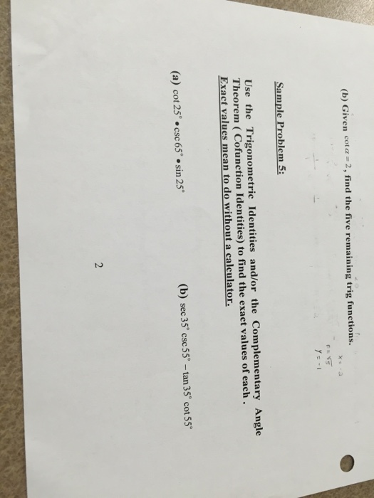 Solved Given cot alpha = 2, find the five remaining trig | Chegg.com
