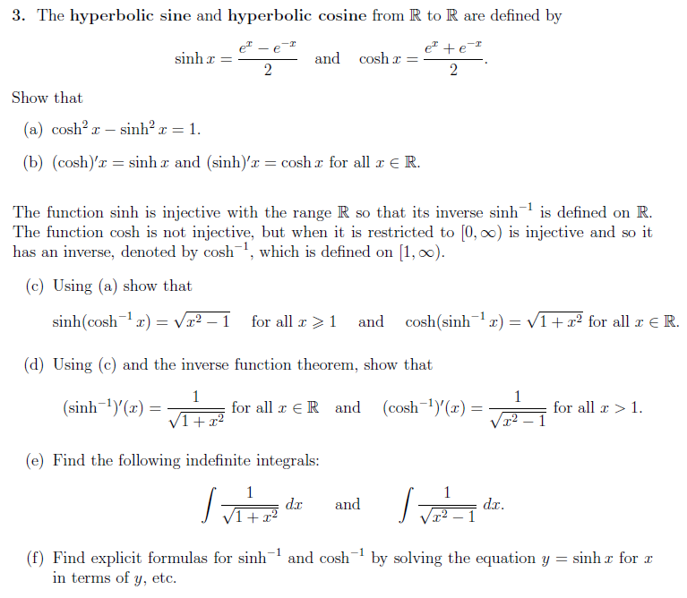 Solved The hyperbolic sine and hyperbolic cosine from R to R | Chegg.com