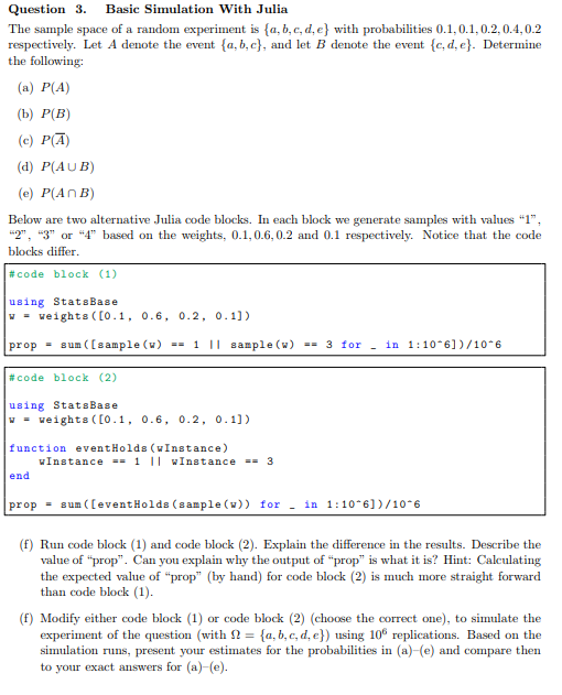 Solved Question 3. Basic Simulation With Julia The sample | Chegg.com