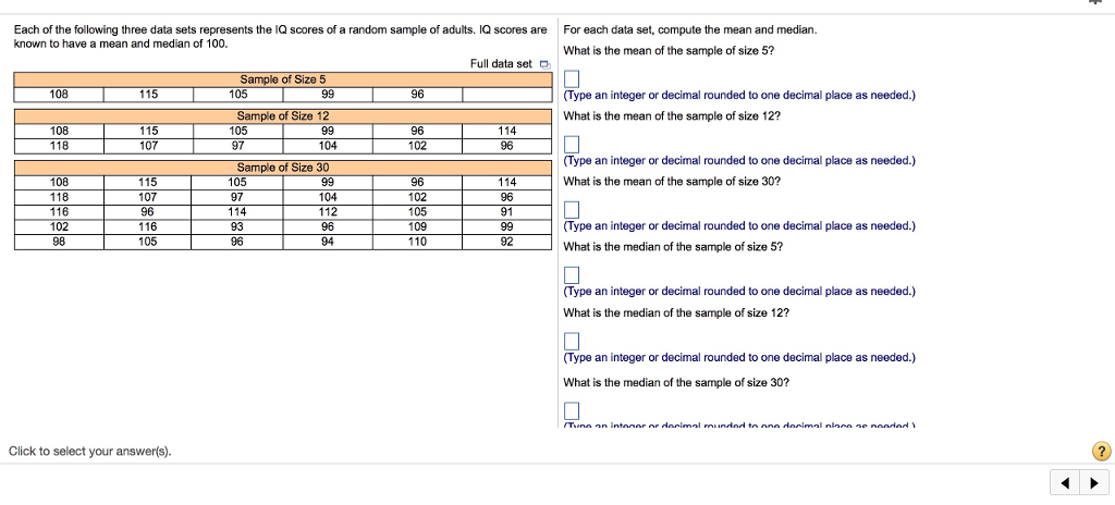 Solved Each of the following three data sets represents the | Chegg.com
