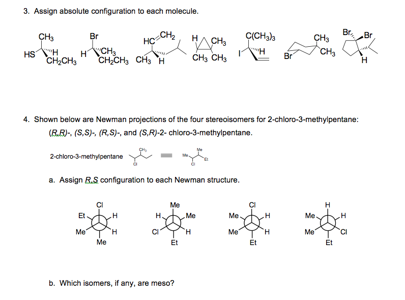 Solved 3. Assign absolute configuration to each molecule CH | Chegg.com