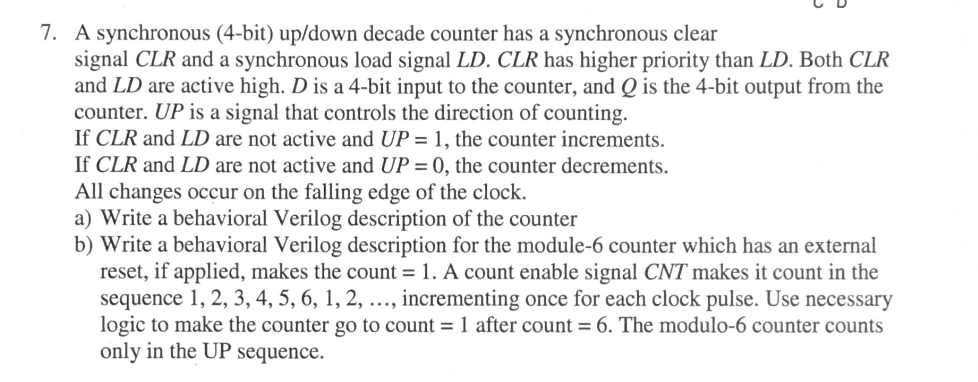 U U 7. A synchronous (4-bit) up/down decade counter | Chegg.com