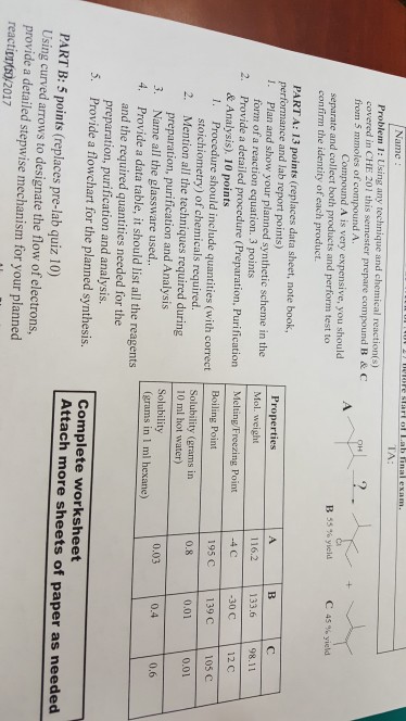 Solved TA: Name Problem I: Using any technique and chemical | Chegg.com
